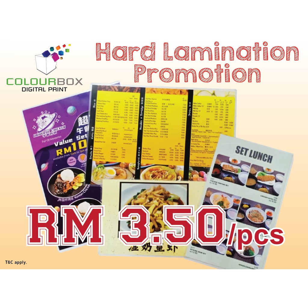 Hard Lamination / Restaurant Menu Plastic PVC / A4 Size / Black and white / Full Colour / 260gsm ...