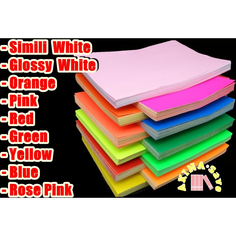 AKINA SAVE 100’s Fluorescent Colour A4 Sticker Paper Kertas Warna ...