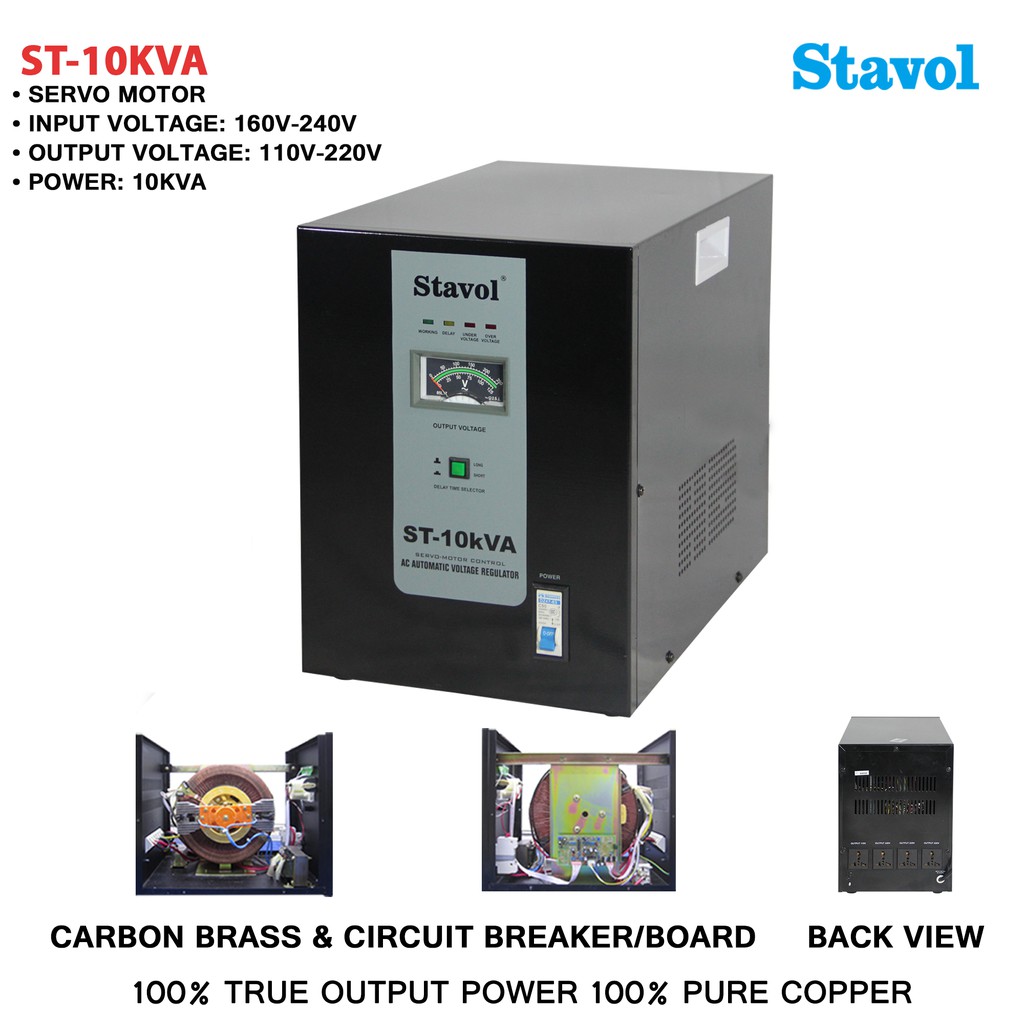 Stavol Automatic Voltage Regulator (AVR) with Time Delay 10,000 Watts ...