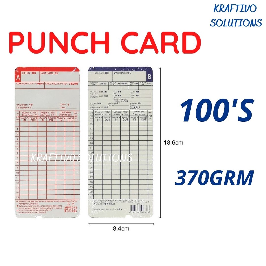 [ 100 Pcs/Pkt ] Punch Card / Punch Card 3 bahasa | Shopee Malaysia