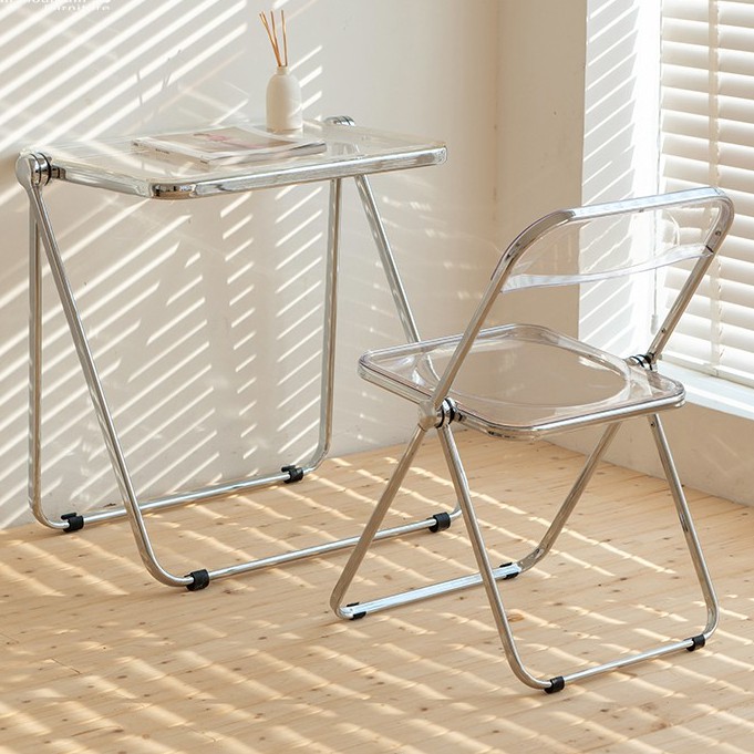 LANCCO Nordic Transparent Foldable Acrylic Back Chair Crystal Study Make Up Chair | Shopee Malaysia