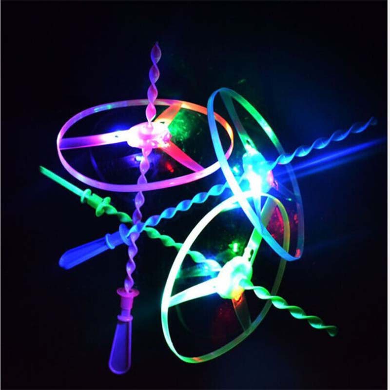 Glow In The Dark LED Hand Push Flying Saucer Frisbee Bamboo Dragonfly ...