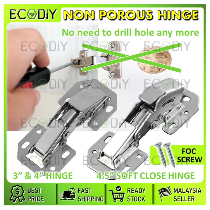ECODIY🇲🇾 90 Degree Hinge Non-porous Hinge Tanpa Lubang Engsel Pintu Kabinet Concealed Furniture ...