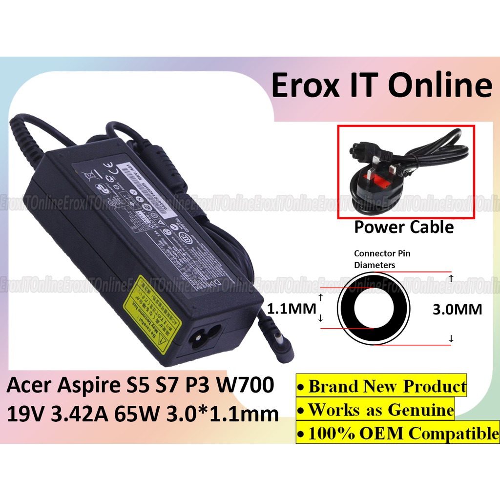 Acer Aspire S5 S7 P3 W700 A315-55 Travelmate P236 X313 S7-391 S5-391 R7-571 19V 3.42A 2.37A 45W ...