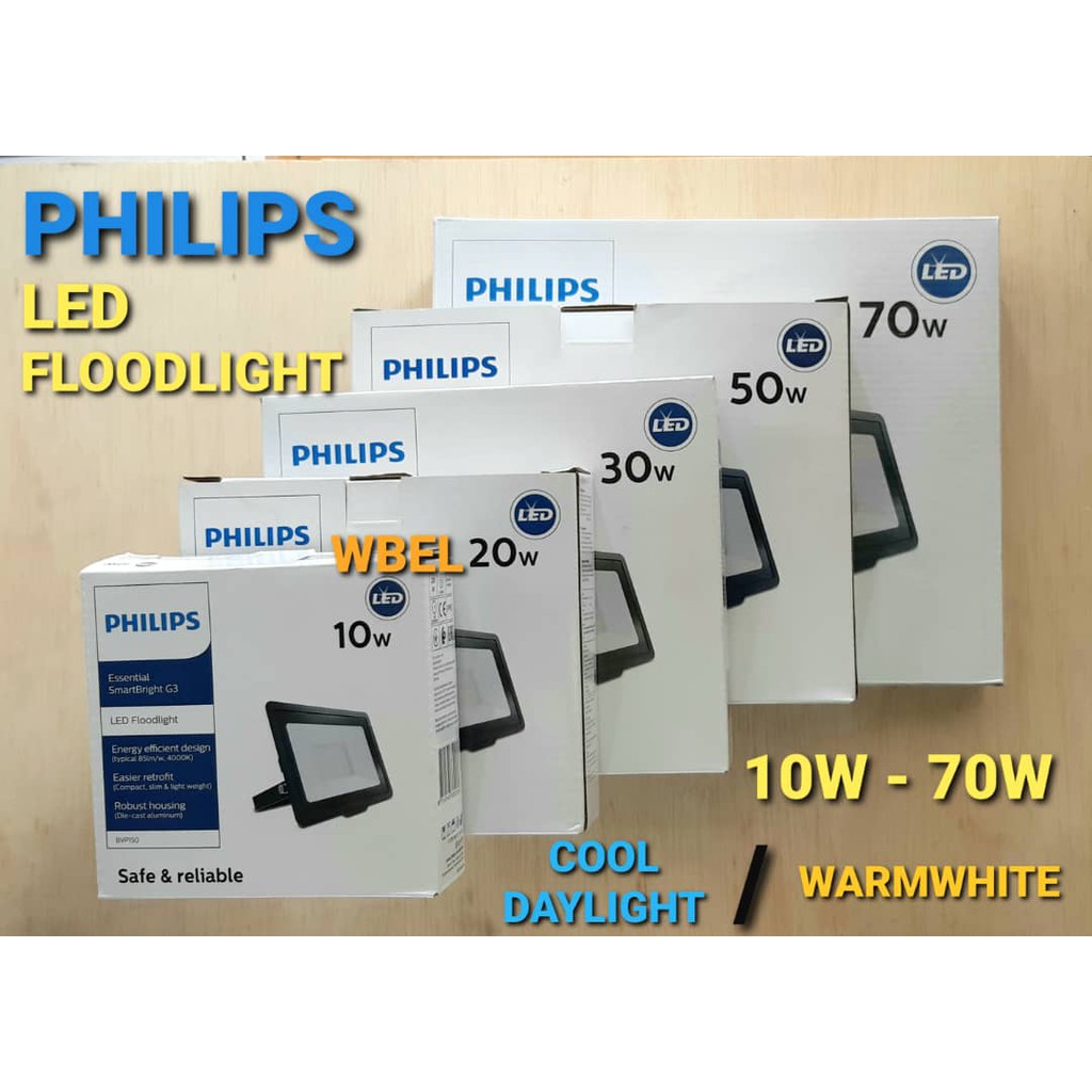 PHILIPS ESSENTIAL SMARTBRIGHT LED FLOODLIGHT 10W / 20W / 30W / 50W / 70W (COOL DAYLIGHT / WARM ...