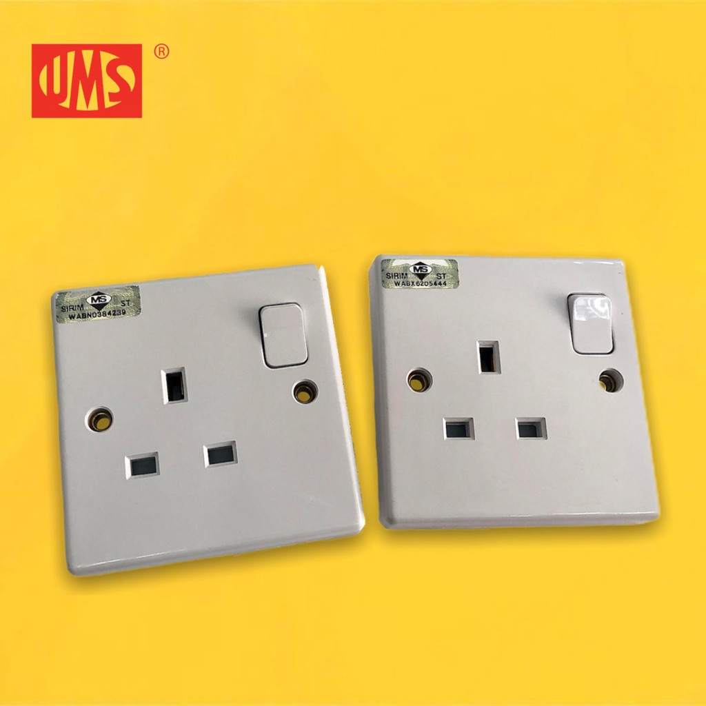 UMS 13A 1 Gang Switched Socket Outlet (1213A) + PVC Nut Box 3" x 3 ...