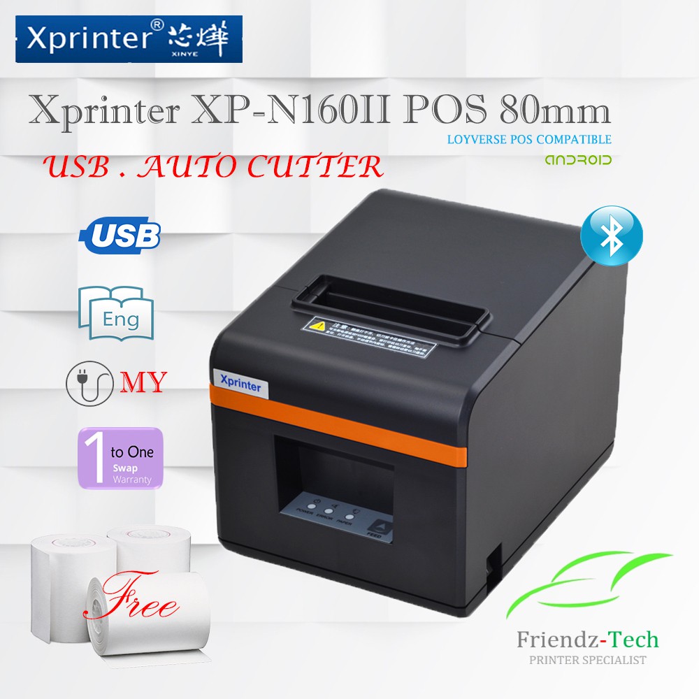 XPrinter XP-N160II POS 80mm Thermal Receipt Printer (USB Port + Bluetooth) - Free Receipt Paper ...
