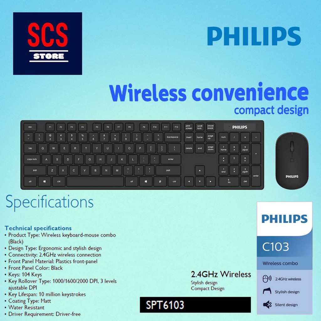 PHILIPS C103 Wireless Keyboard Mouse Combo SPT6103 | Shopee Malaysia