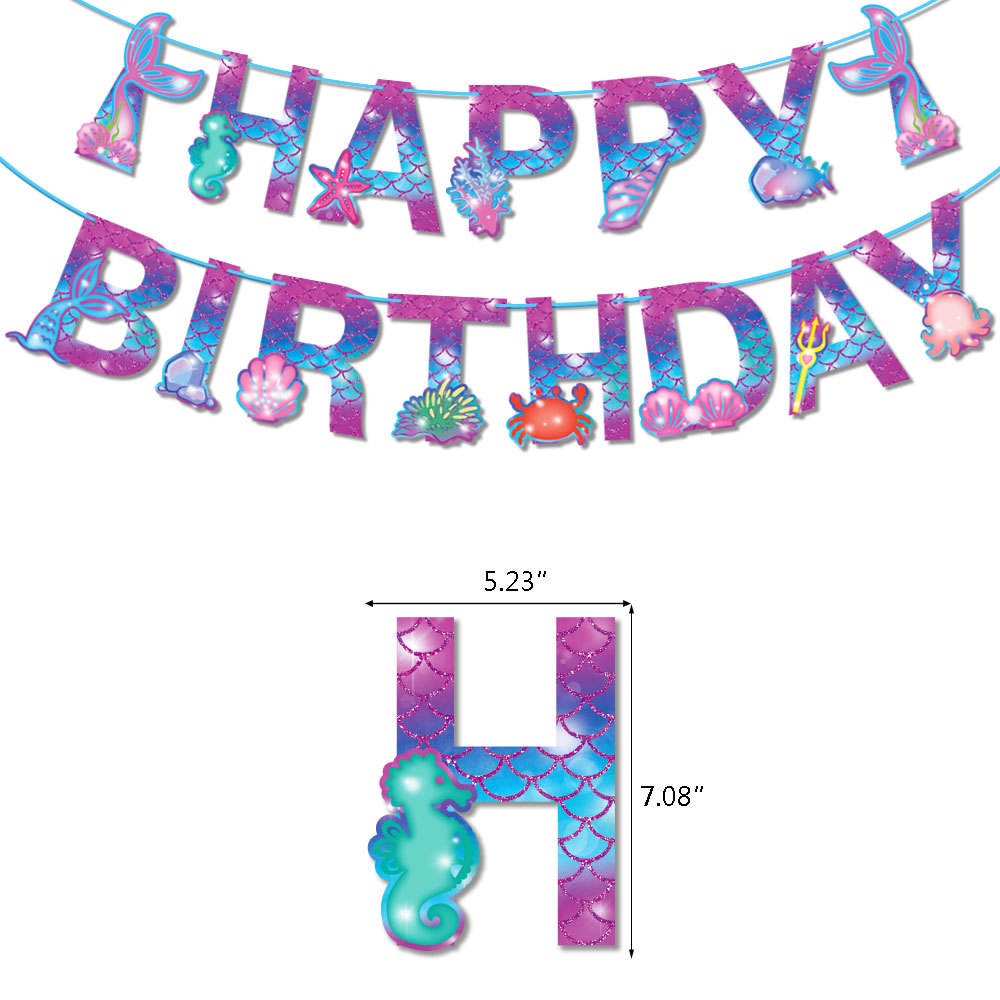 Mermaid Theme Birthday Party Decoration Happy Birthday Banner Cake