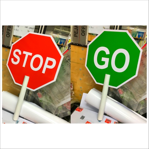 STOP AND GO SIGN BOARD WITH HANDLE 380MM, MATERIAL: ALUMINIUM COMPOSITE ...