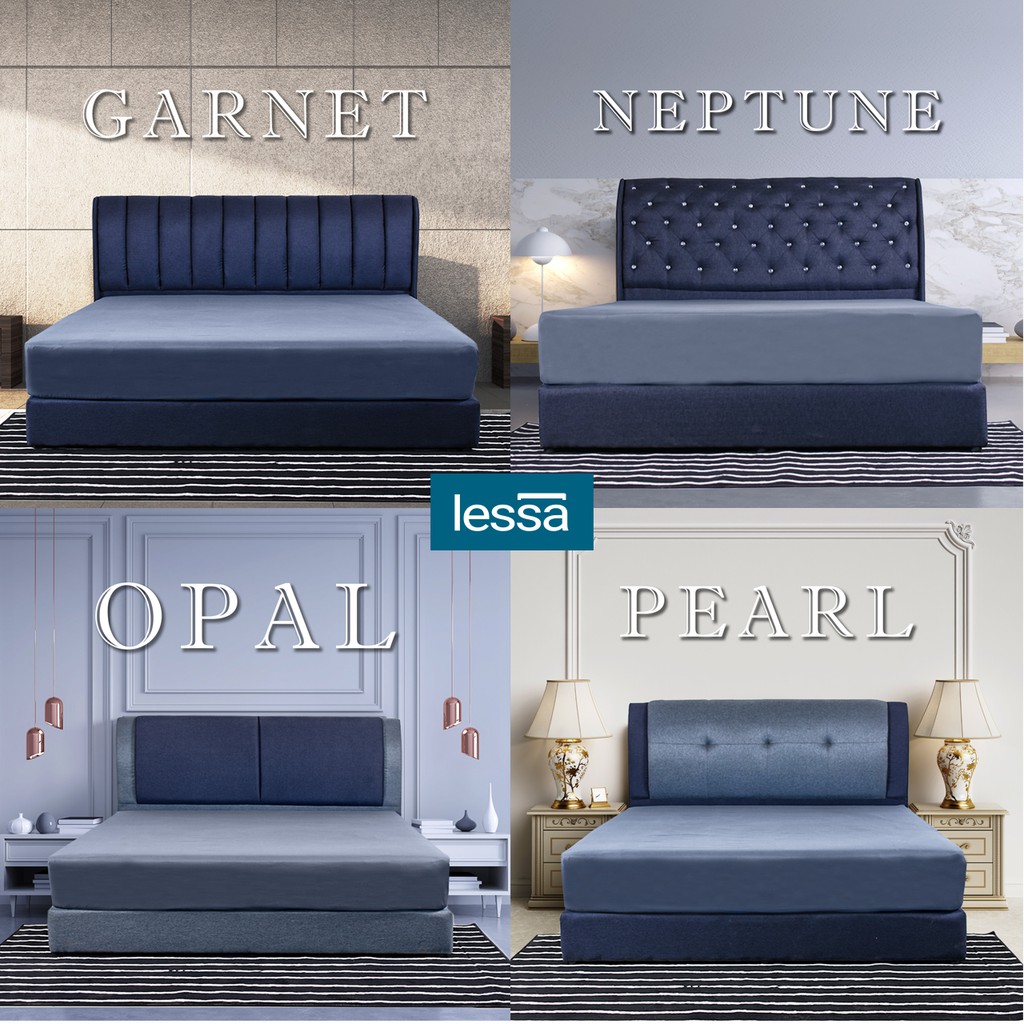 Lessa Garnet/ Opal/ Pearl/Neptune Divan Fabric Bed Frame in Dark Navy ...