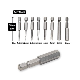 8Pcs 50mm 1/4 Inch Hex Shank Magnetic Hex Head Screwdriver Bits 1.5mm ...