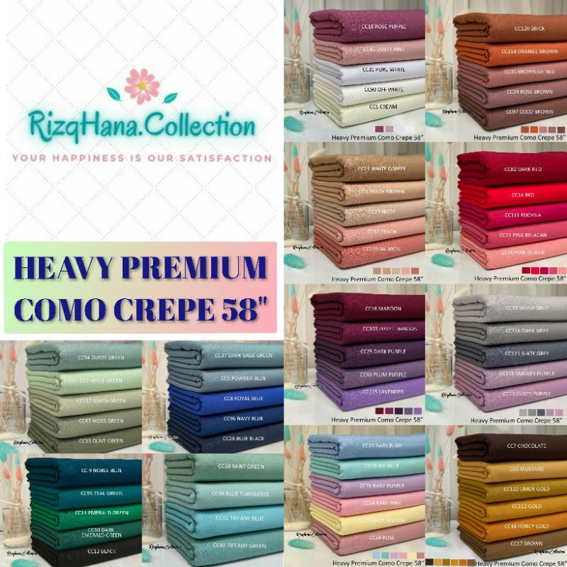 🔥KAIN ELA PREMIUM HEAVY COMO CREPE 58"/HARGA UNTUK 4 METER/kain pasang ...