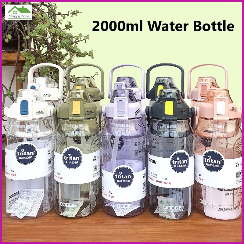 2000ml Reminder Fitness water bottle with straw scale Big bottle 2.0Liter Gym bottle Sport ...