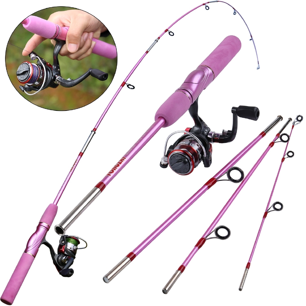 Spinning Fishing Rod Mini Portable New Pink Color For Salt Walter ...