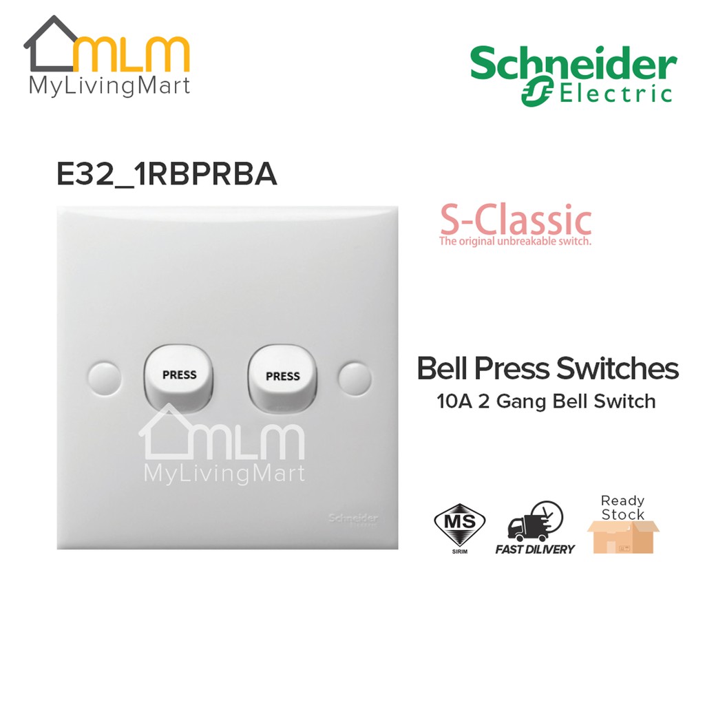 Schneider S-Classic Clipsal 10A 2 Gang Door Bell Press Switch With ...