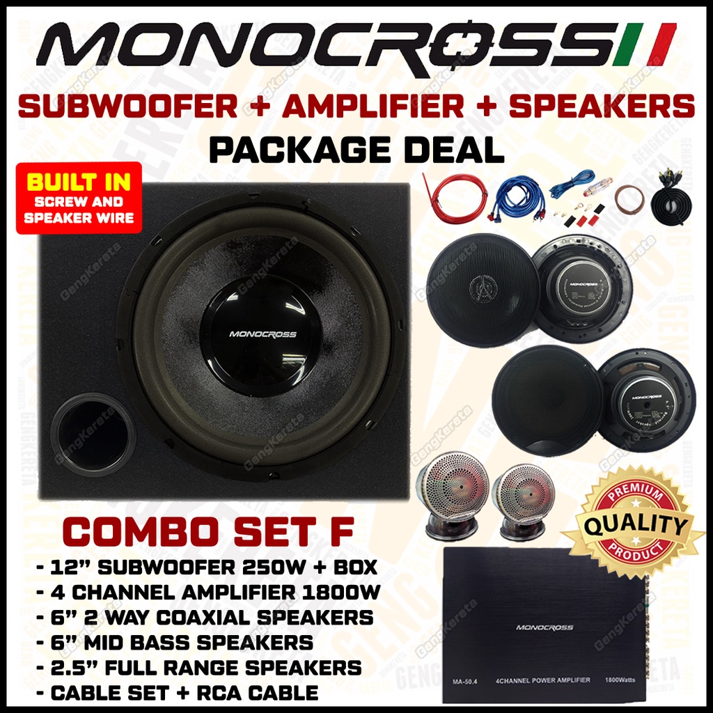 🔥 Amplifier + Woofer Combo Set 🔥 Monocross 2 / 4 / Channel Power ...