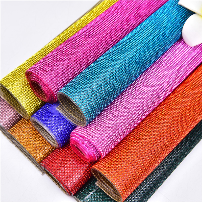24*20cm 2mm Self adhesive rhinestone mesh trim strass crystal banding ...