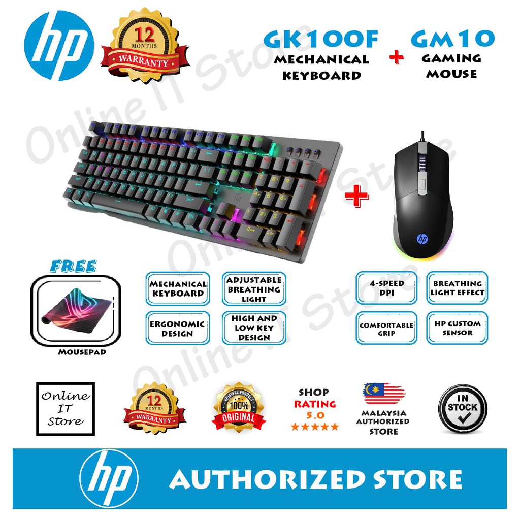 HP GK100F Mechanical Gaming Keyboard & M260 GAMING Mouse COMBO SET ...
