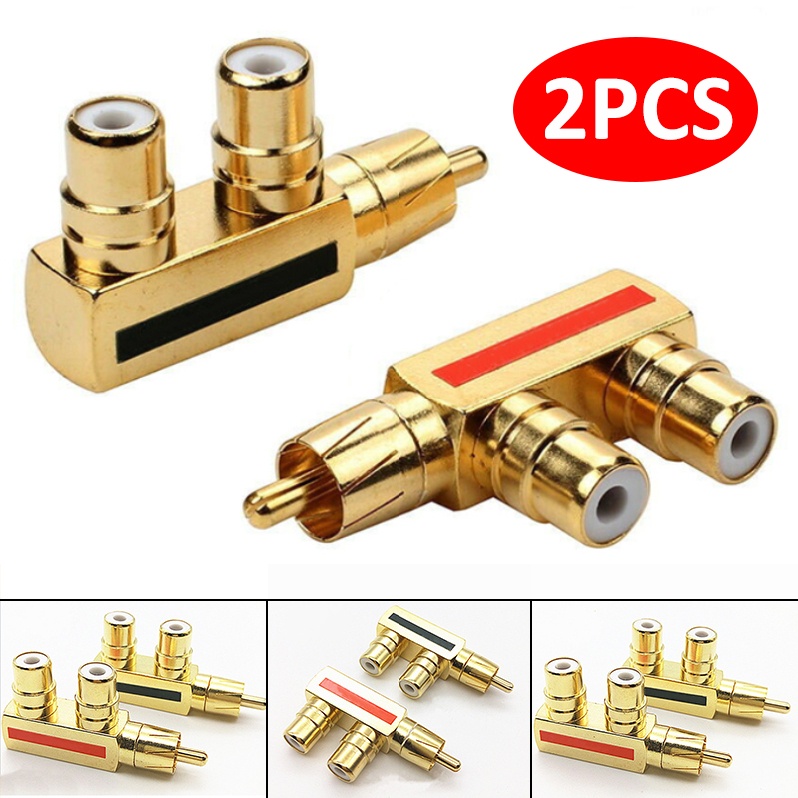 2 PACK RCA Gold Plated 1 Male to 2 Female AV Audio Line Signal Splitter ...