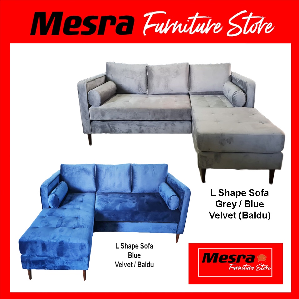 L sofa fabric velvet / Sofa bentuk L kain baldu (Model 9040) | Shopee ...