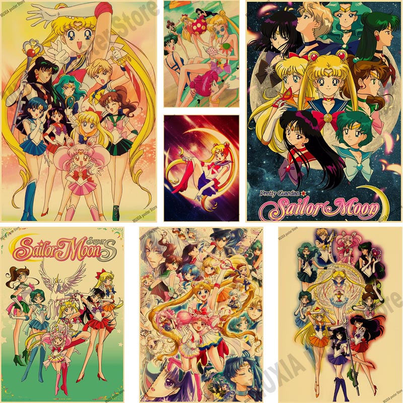 42X30CM Classic Anime Sailor Moon Poster Retro Kraft Paper Anime Girl ...