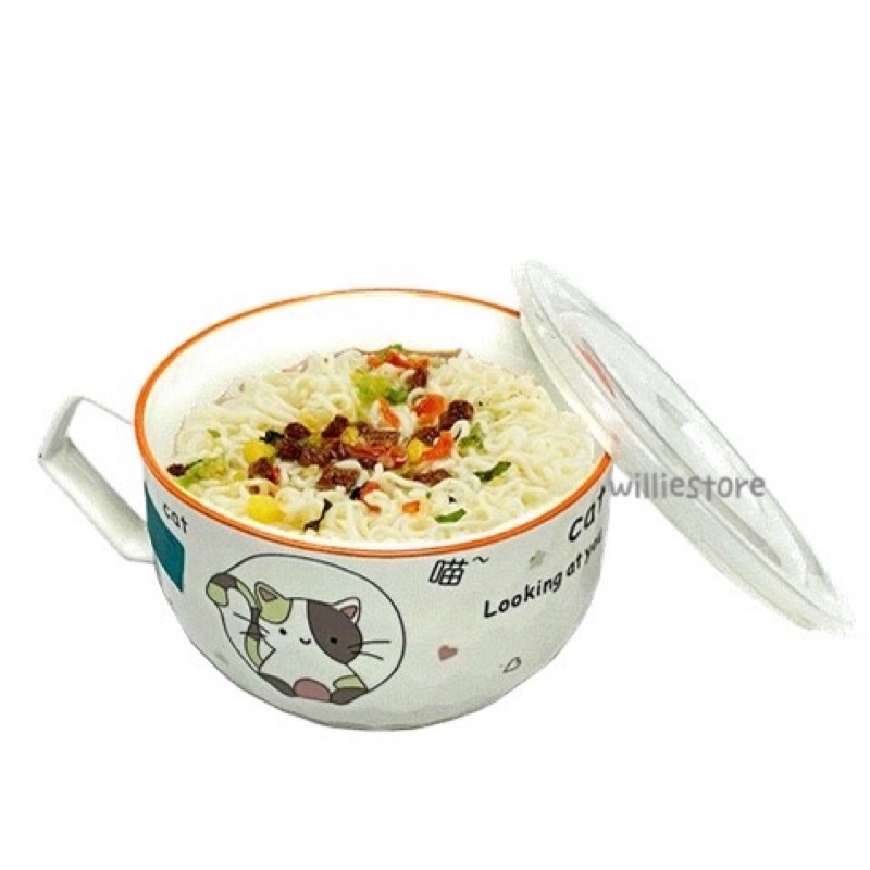 Porcelain Big Noodle Mug with Lid/Container with Handle Instant Noodle ...