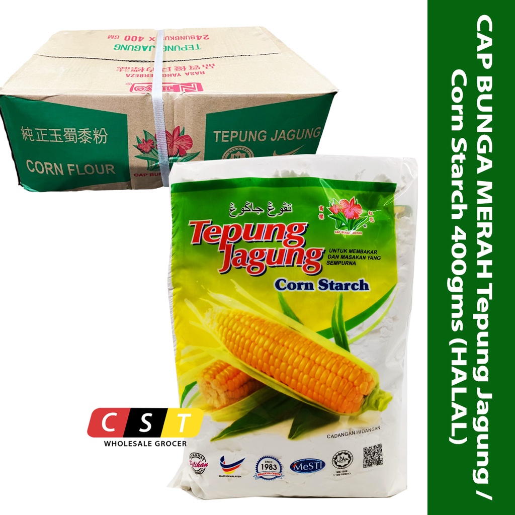CAP BUNGA MERAH Tepung Jagung telun/Corn Starch 400gms (HALAL) X 24 ...