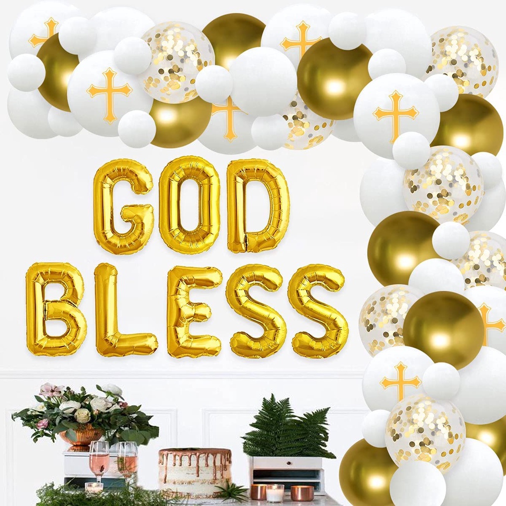 JOYMEMO God Bless Party Decorations White and Gold Balloon Garland Kit ...