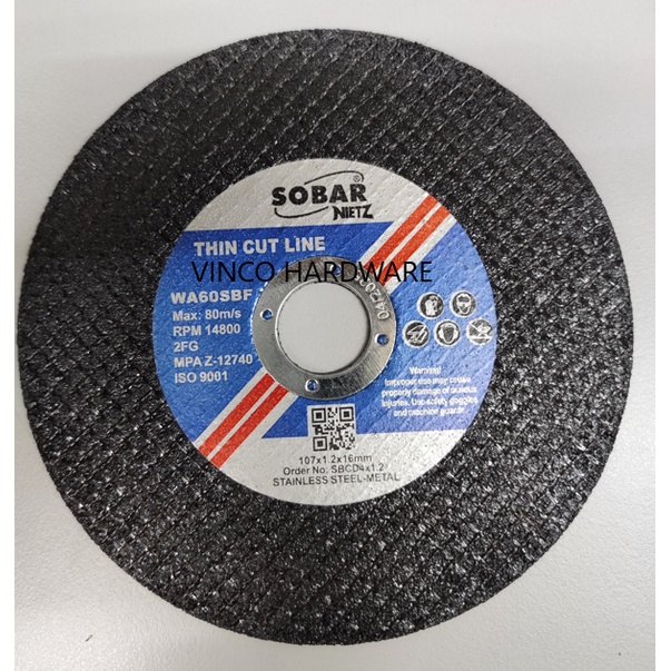 4" x 1.2mm SOBAR Metal / Stainless Steel Cutting Disc / 4 inch mata ...