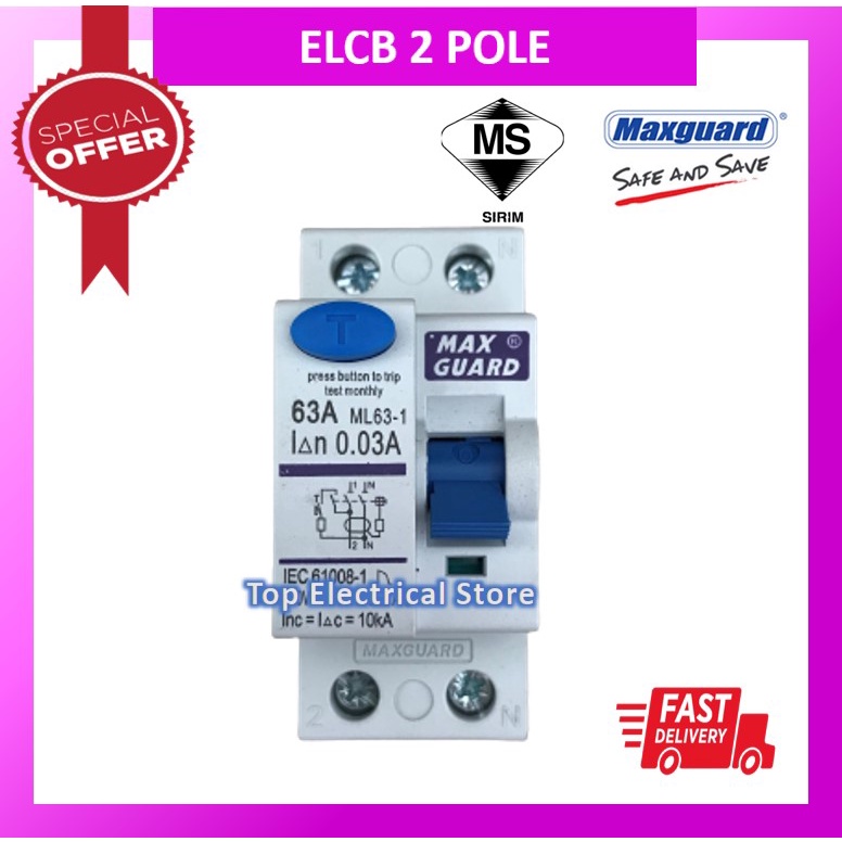 MAXGUARD 2 POLE ELCB/RCCB 25A/40A/63A 30MA/100MA/300MA | Shopee Malaysia