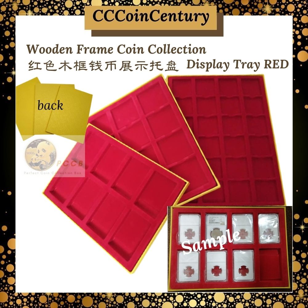 【READY STOCK KL MALAYSIA】Coin Collection Wooden Frame Display Tray RED * 红色木框评级币展示托盘 | Shopee ...