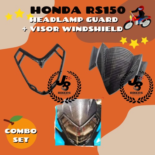 COMBO SET HONDA RS150 HEADLAMP GUARD + VISOR WINDSHIELD CARBON COVER ...