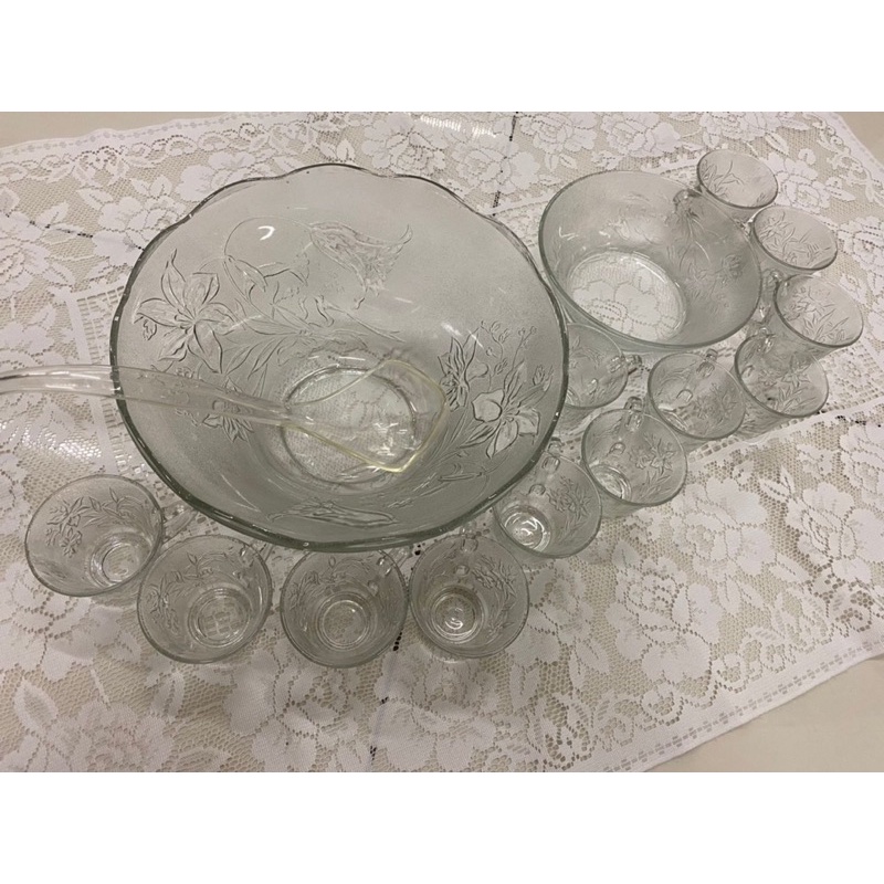 Dessert Glass bowl set , 1 x big bowl 30cm, 1 x 22cm bowl and 12pcs ...