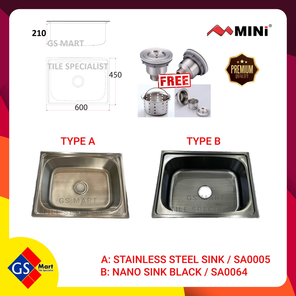 Kitchen Sink Single Nano Black FOC Waste Basket /Kitchen Sink Single ...