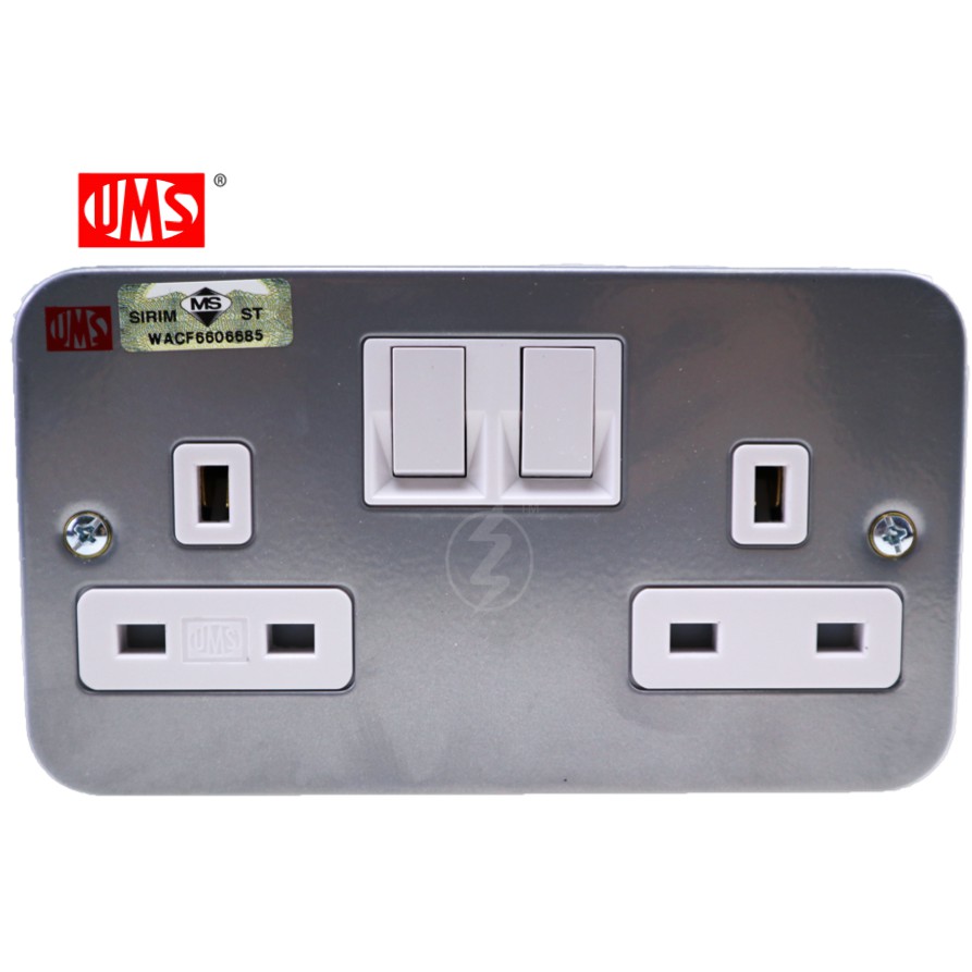 UMS METAL CLAD Double/ 2Gang 13A SP Switched Socket Outlet (SIRIM)(2213M) Industrial Besi Switch ...