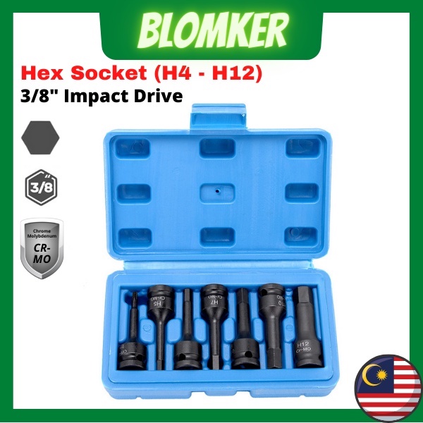 3/8" Square Drive Impact Socket 7 Piece Hex Key Socket Set H4 H5 H6 H7 ...