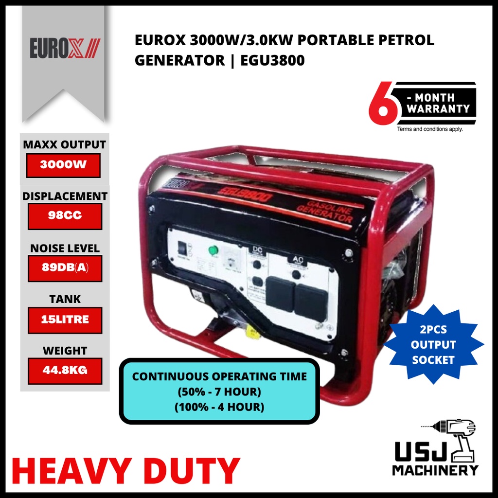 EUROX 3000W/3.0KW Portable Petrol Generator EGU3800 | 6 Months Warranty | Shopee Malaysia