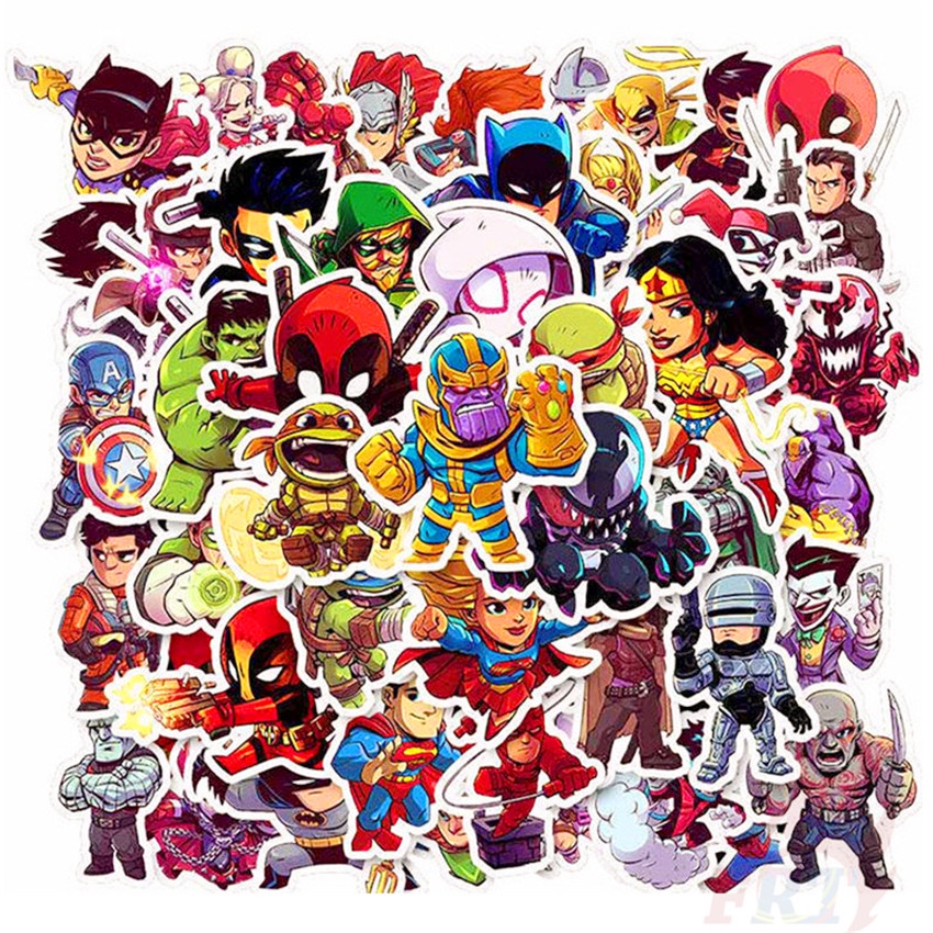 50Pcs/Set Marvel & DC Superhero Series 02 Stickers Captain America Iron ...
