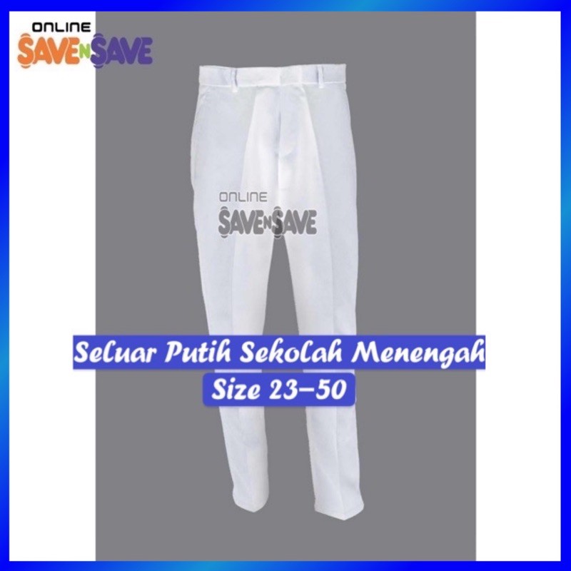 SELUAR PBSM ST JOHN SELUAR SEKOLAH PANJANG PUTIH KAIN LICIN WHITE SLACK ...