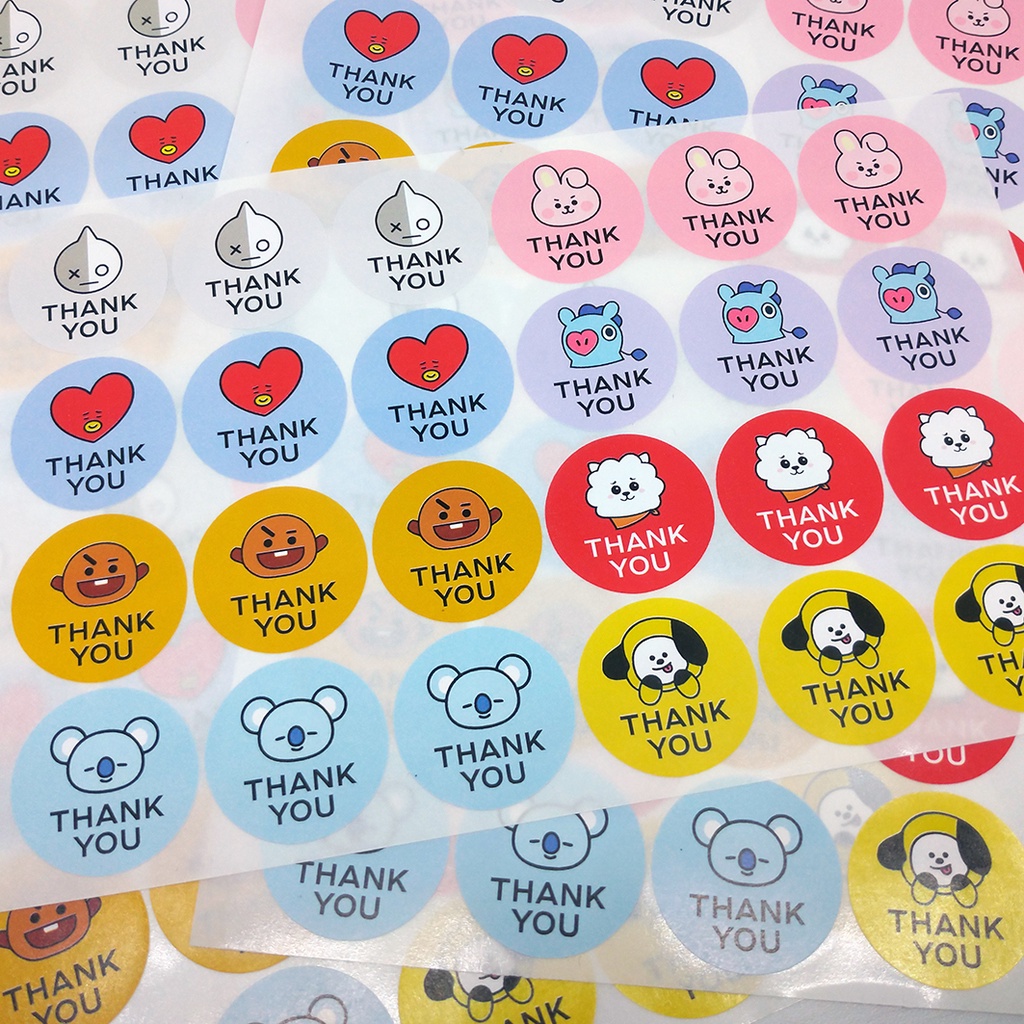 Bt21 Thank You Sticker Cartoon Character BT 21 Invitation Envelope Seal ...