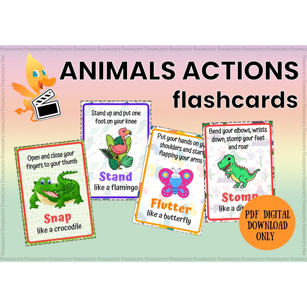 [PDF Softcopy] Cute Printable Animal Action Flashcards, fun activities ...
