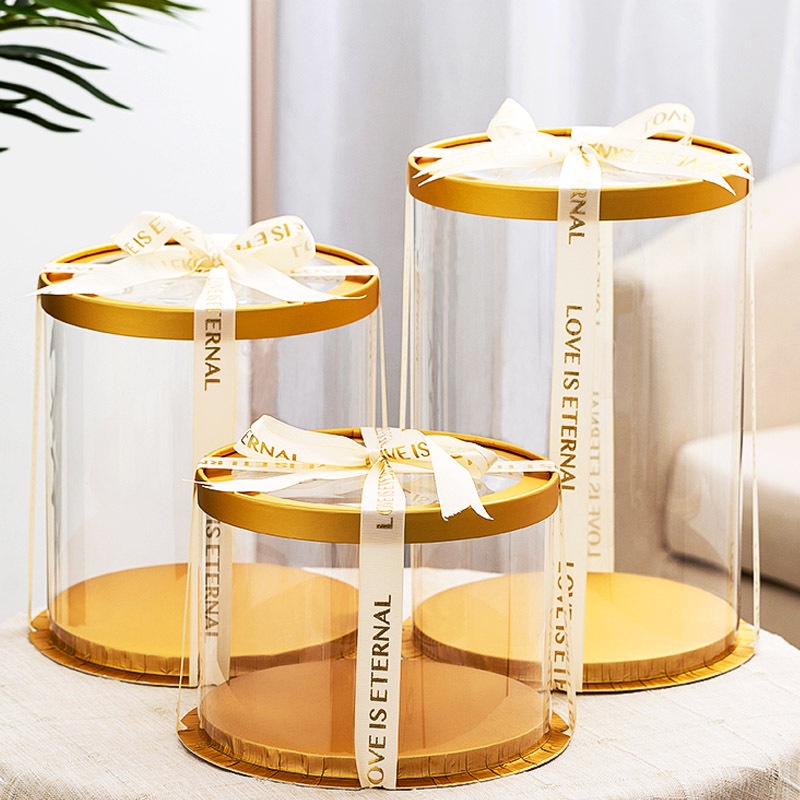 CLEAR LID Gold Round Transparent Cake Box WITHOUT Ribbon / Kotak ...
