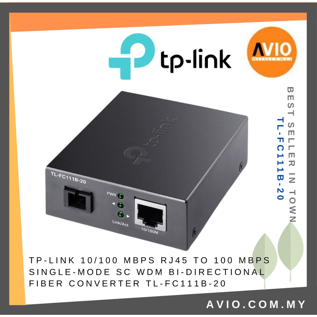 TP-LINK Tplink WDM Single Mode Fiber Media Converter 20KM 100Mbps Network RJ45 LAN TL-FC111B-20 ...
