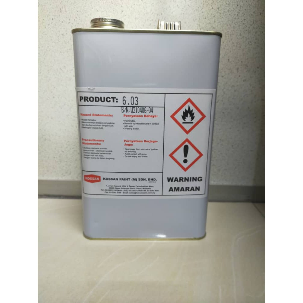 KOSSAN THINNER 6.03 / 6.04 4LTR - CERTIFIED SELLER | Shopee Malaysia