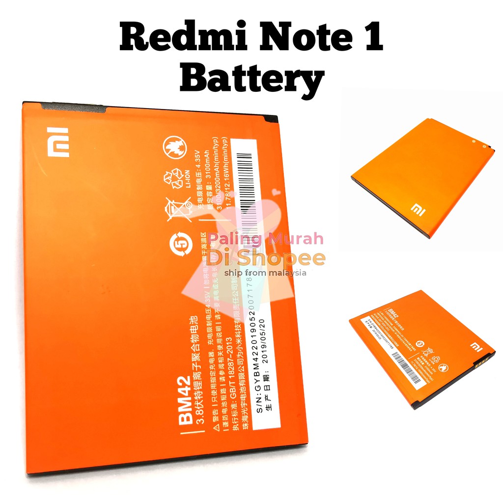 REDMI NOTE 1 BM42 3100MAH Battery Bateri Replacement | Shopee Malaysia