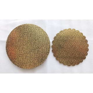 Cake board round thick scallop gold black pattern / 蛋糕板金杯黑 / papan kek ...