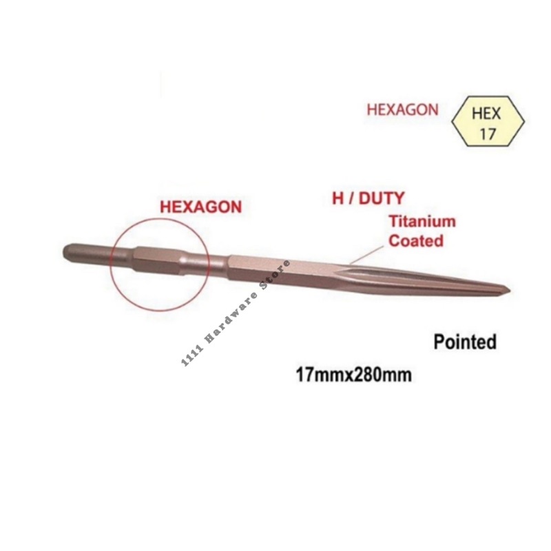 TITANIUM COATED 17 MM X280 MM x "HEXAGON" HAMMER CHISEL ( POINTED ...
