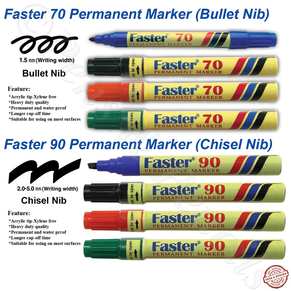 Faster 70 Permanent Marker (Bullet Nib) / 90 Permanent Marker (Chisel ...