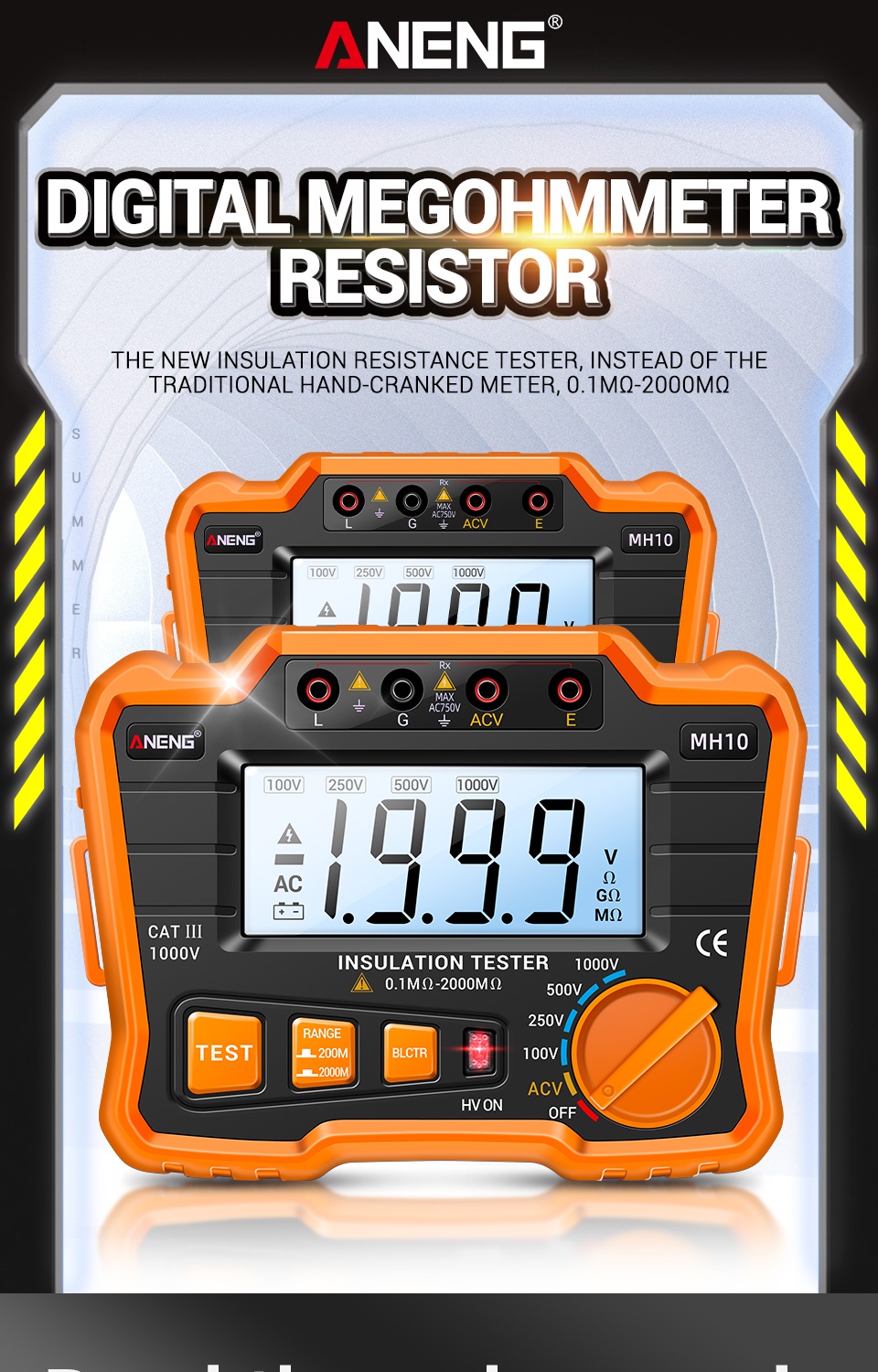 ANENG MH10 High Quality LED Digital Megohmmeter Meter Insulation Earth ...